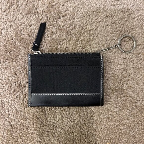 Coach | Bags | Coach Black Signature Canvas Leather Zip Coin Purse With ...